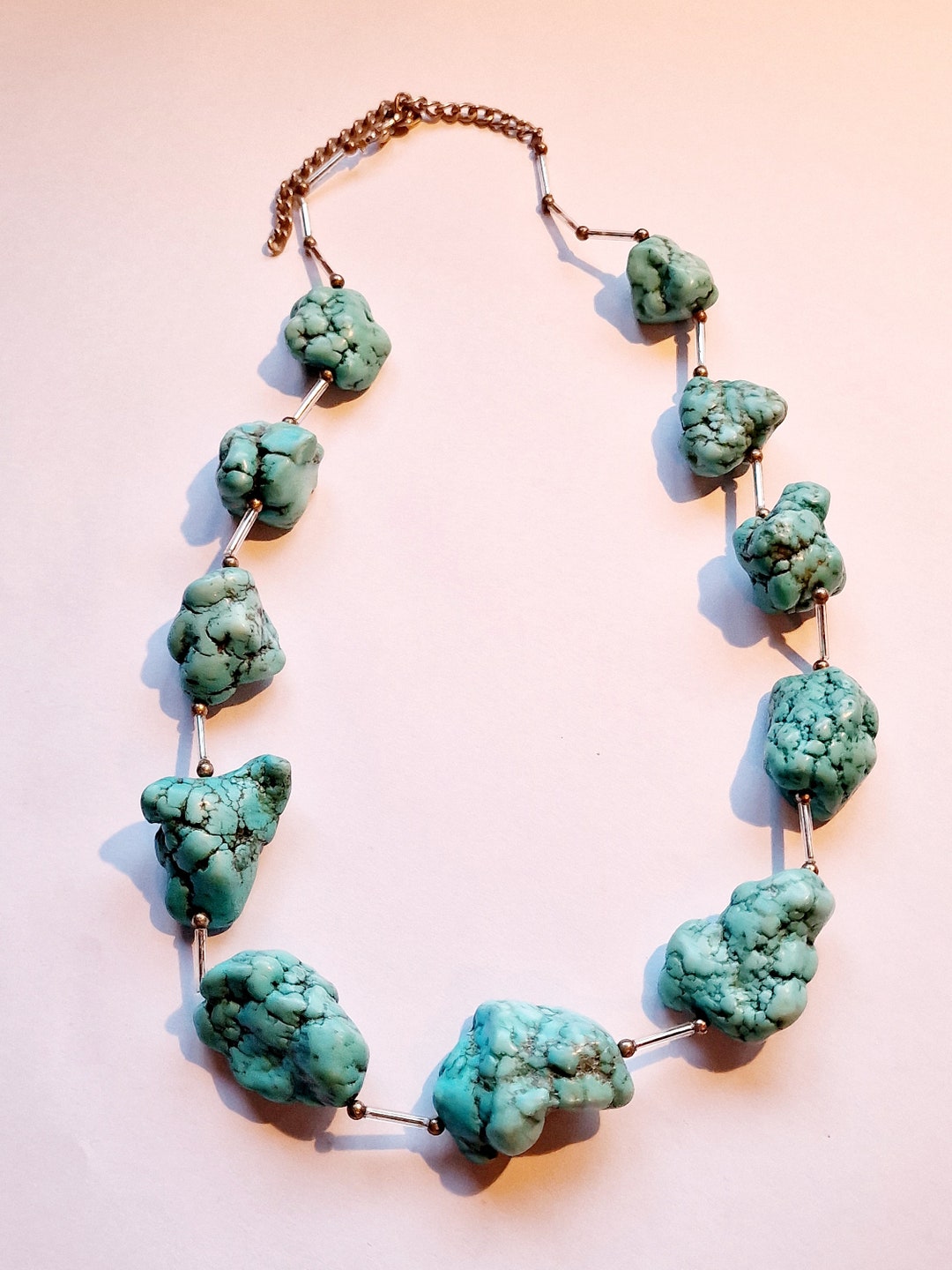 Chunky Natural Turquoise Stone Vintage Necklace - Etsy