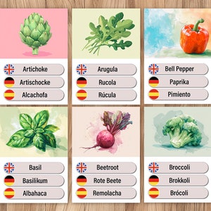 100 Veggie Flashcards, English With Bilingual Educational Language Set ...