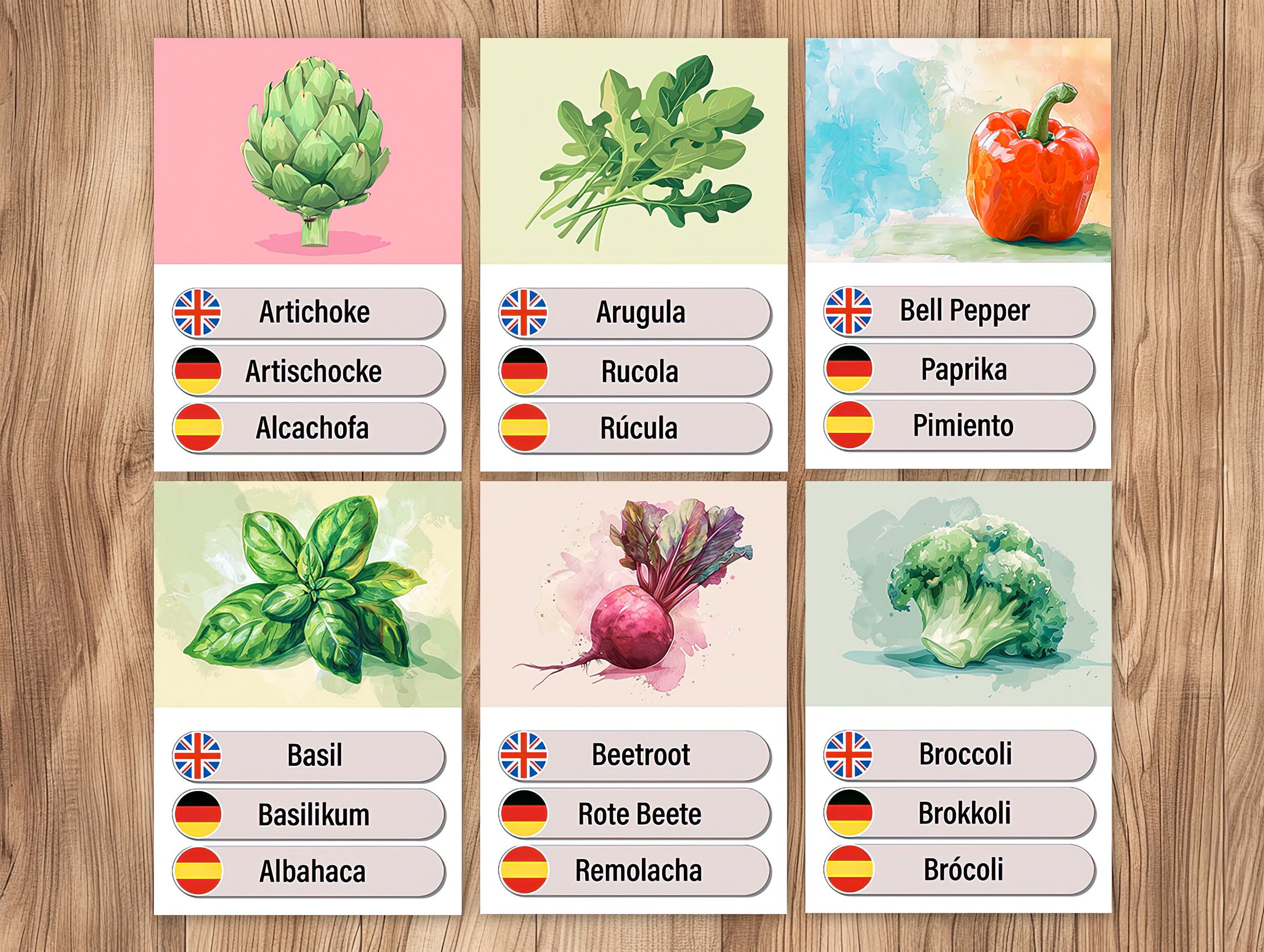 100 Veggie Flashcards, English With Bilingual Educational Language Set ...