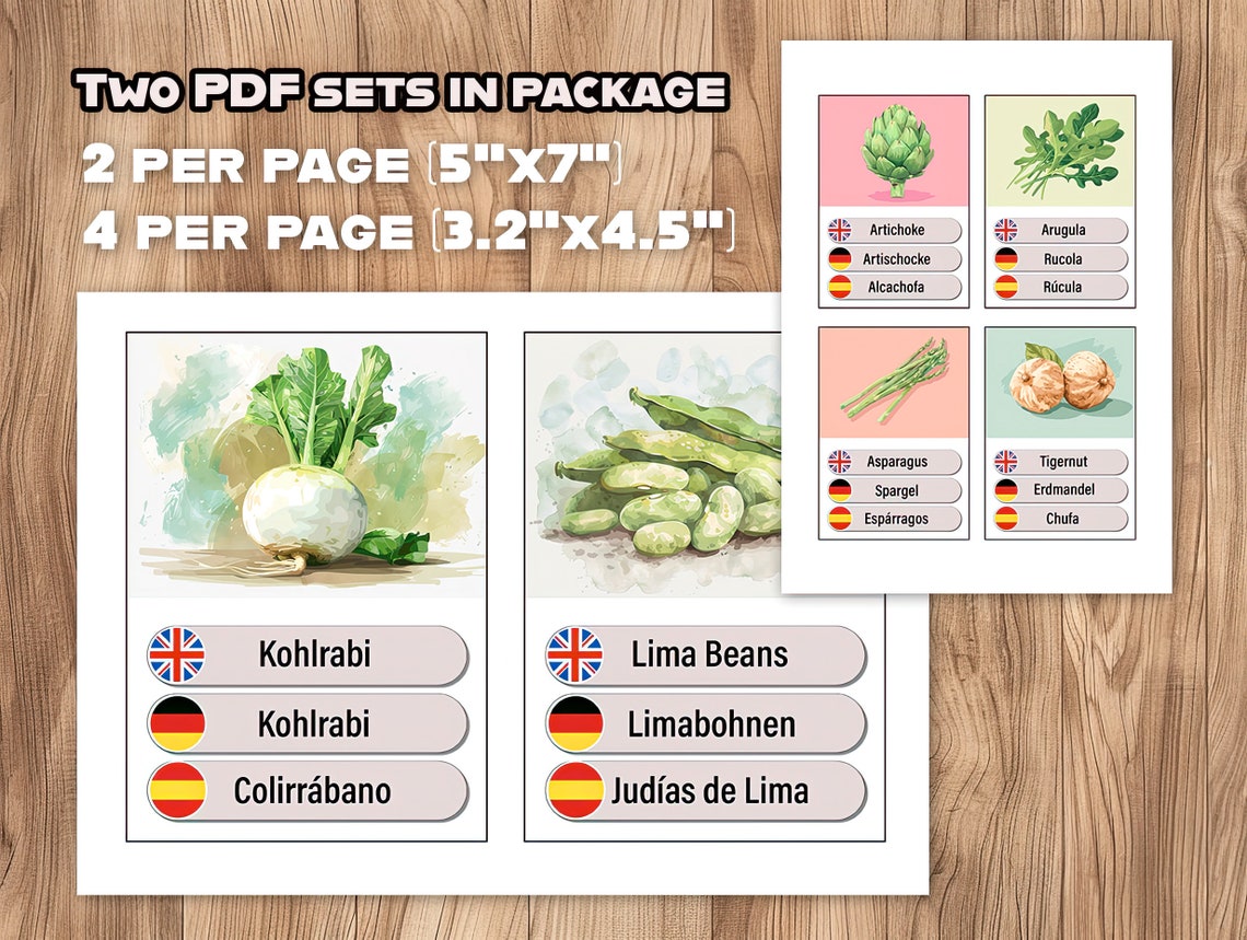 100 Veggie Flashcards, English With Bilingual Educational Language Set ...
