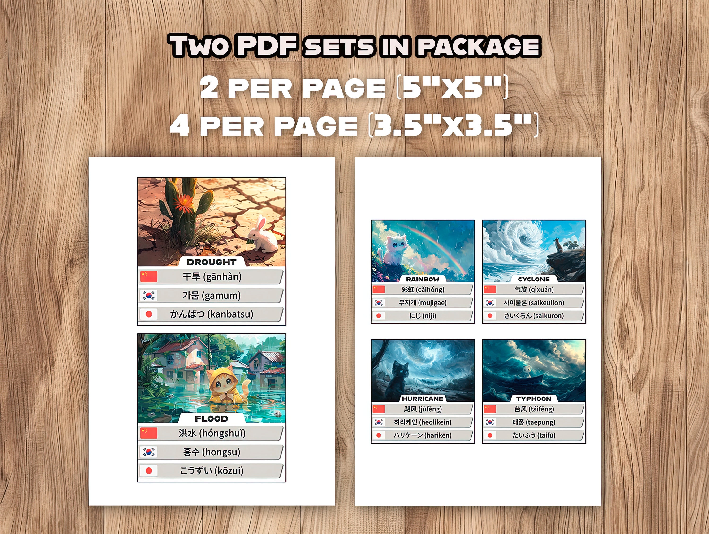 50 Weather Flashcards, English, Chinese, Korean, Japanese, Educational ...