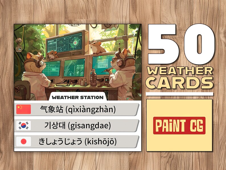 50 Weather Flashcards, English, Chinese, Korean, Japanese, Educational ...