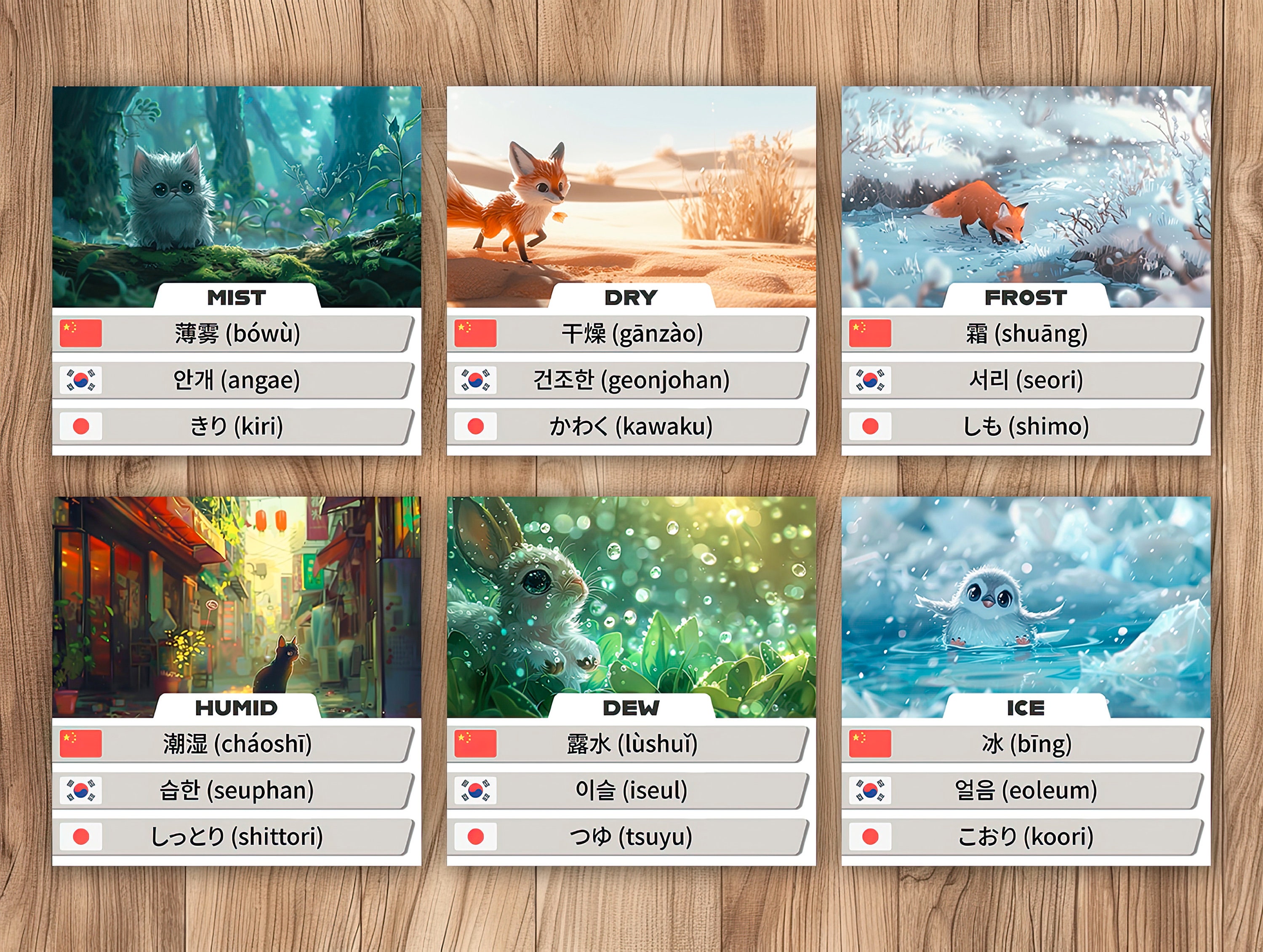 50 Weather Flashcards, English, Chinese, Korean, Japanese, Educational ...