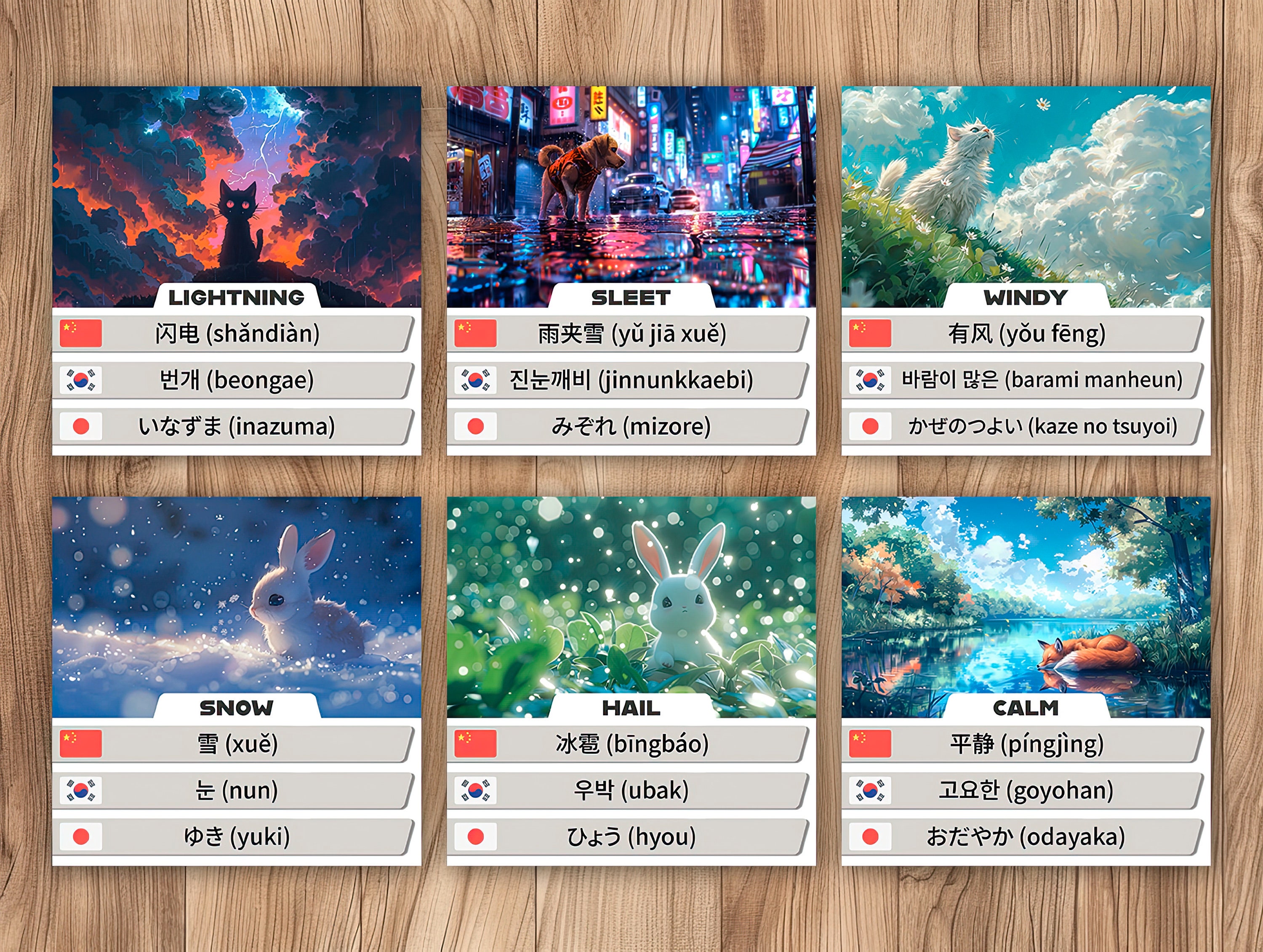 50 Weather Flashcards, English, Chinese, Korean, Japanese, Educational ...