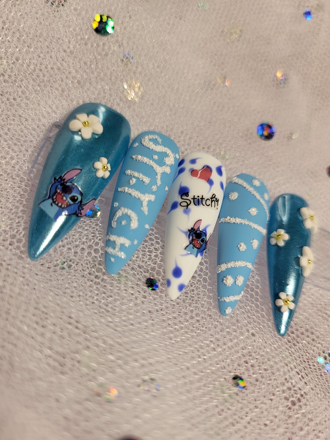 Press-on-nails Kit Stitch random Stitch Element-stiletto Shape Size S ...