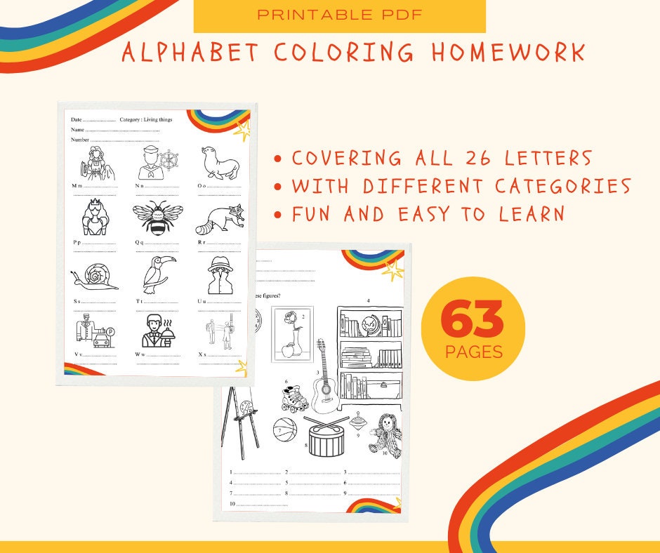 63 Alphabet Coloring Pages L Homework for 30 Days - Etsy