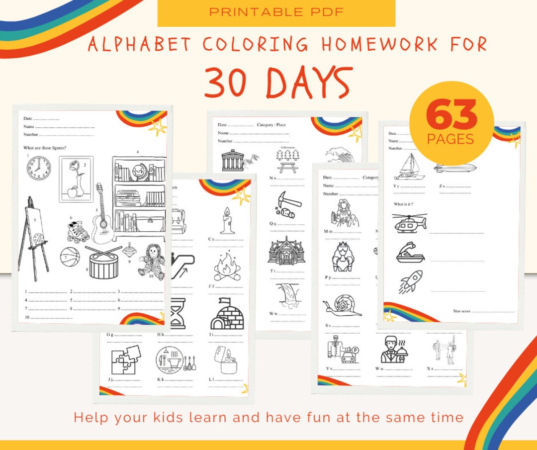 63 Alphabet Coloring Pages L Homework for 30 Days - Etsy