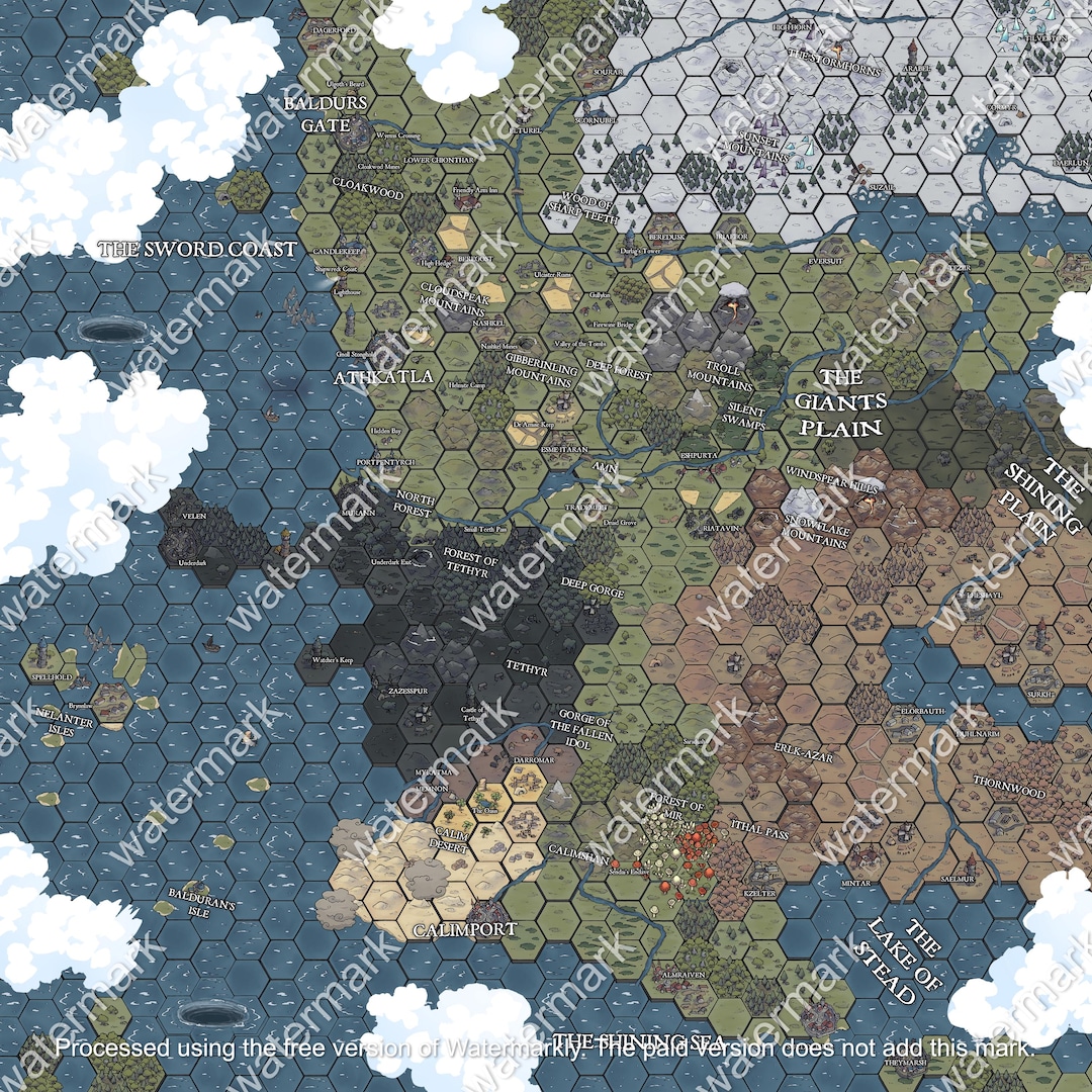 Baldurs Gate D&D Dnd Forgotten Realms 8 Bit Style World Map - Etsy