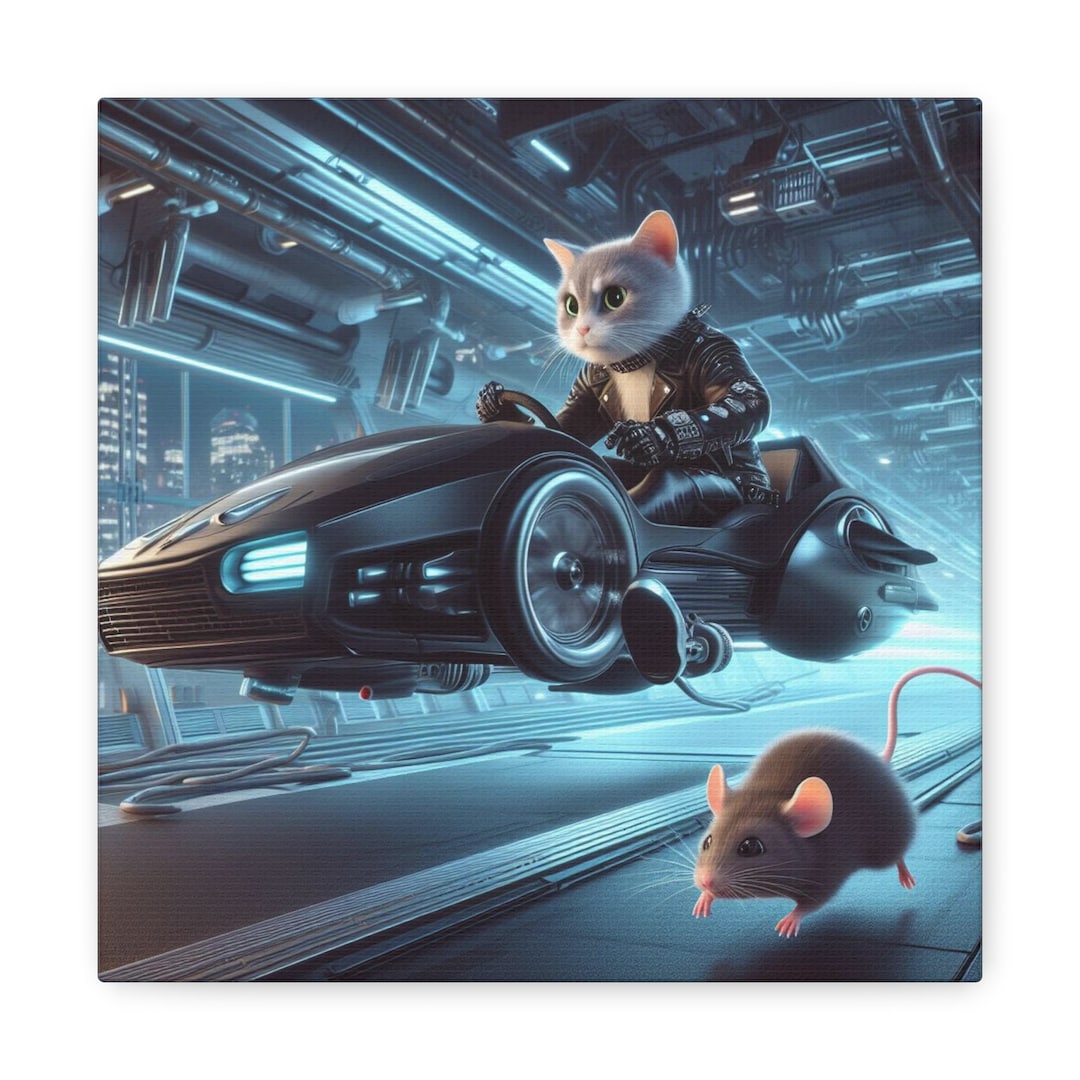 Futuristic Cat & Mouse Digital Art Home Decor Wall Art Canvas Gallery ...