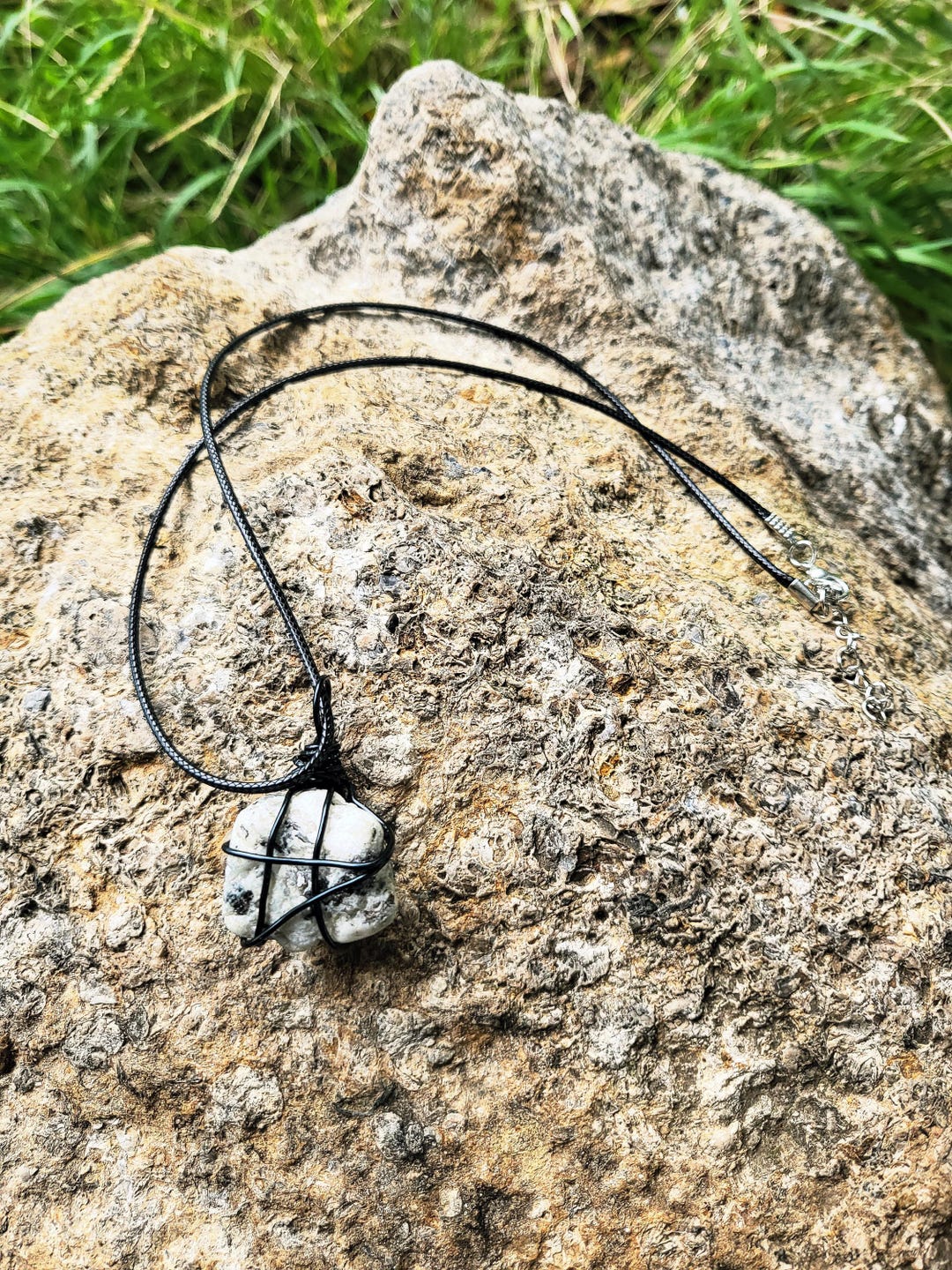 Hand Crafted Salt & Pepper Sea Quartz Necklace With Black Wire Cage. - Etsy