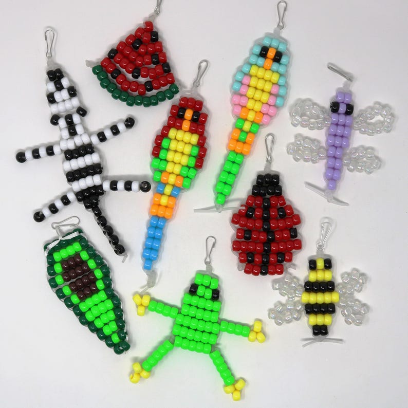 Beaded Animals Insects Fruit / Lizard Style Keychain Pony Bead 90s Baby ...