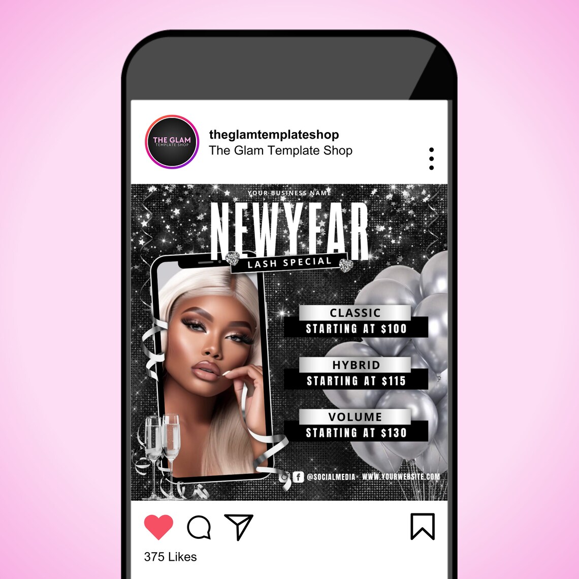 New Year Lash Flyer Editable in Canva, Holiday Lash Sale Template, Lash ...