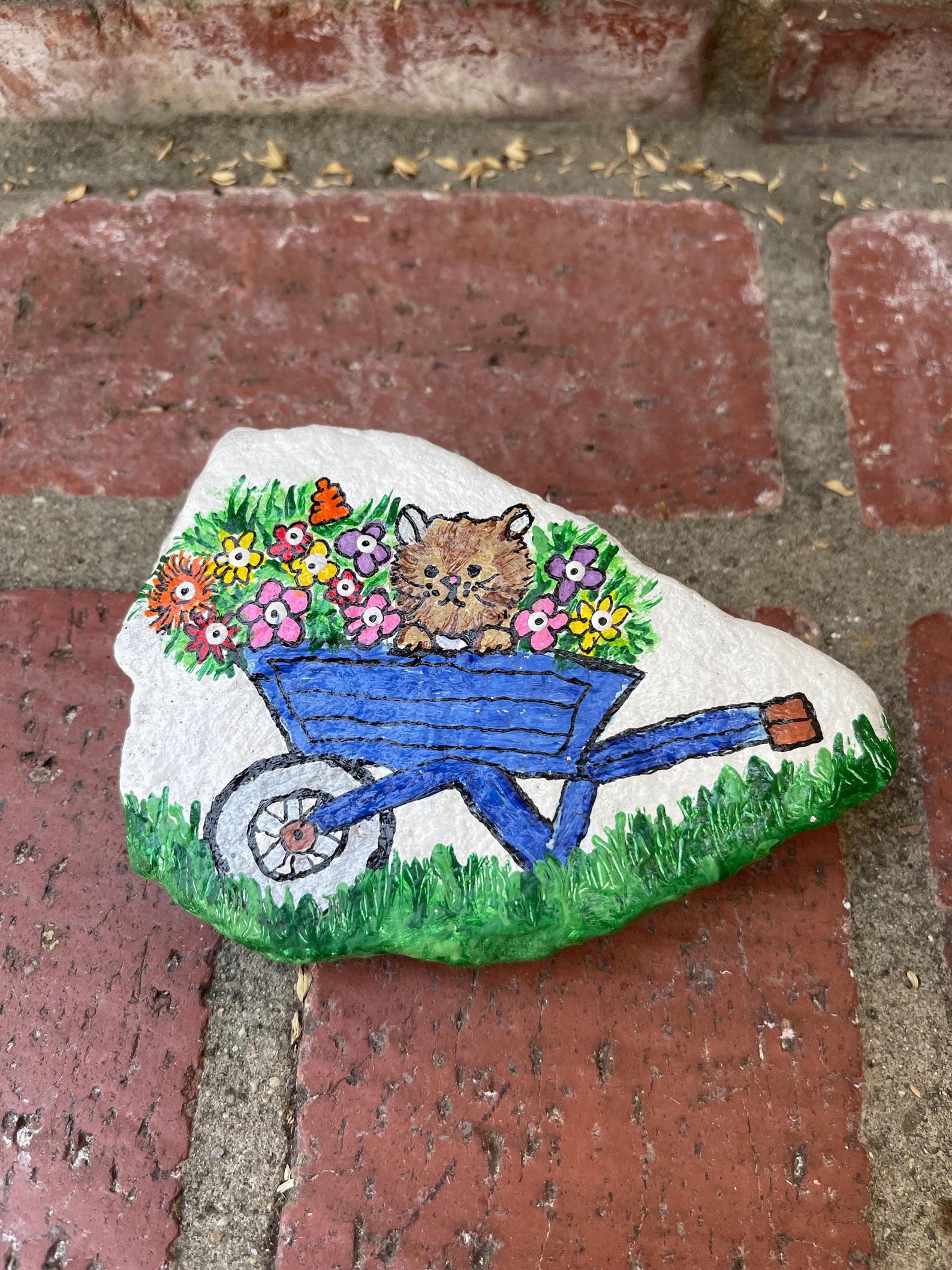 Cat in Wheelbarrow Painted on Rock - Etsy