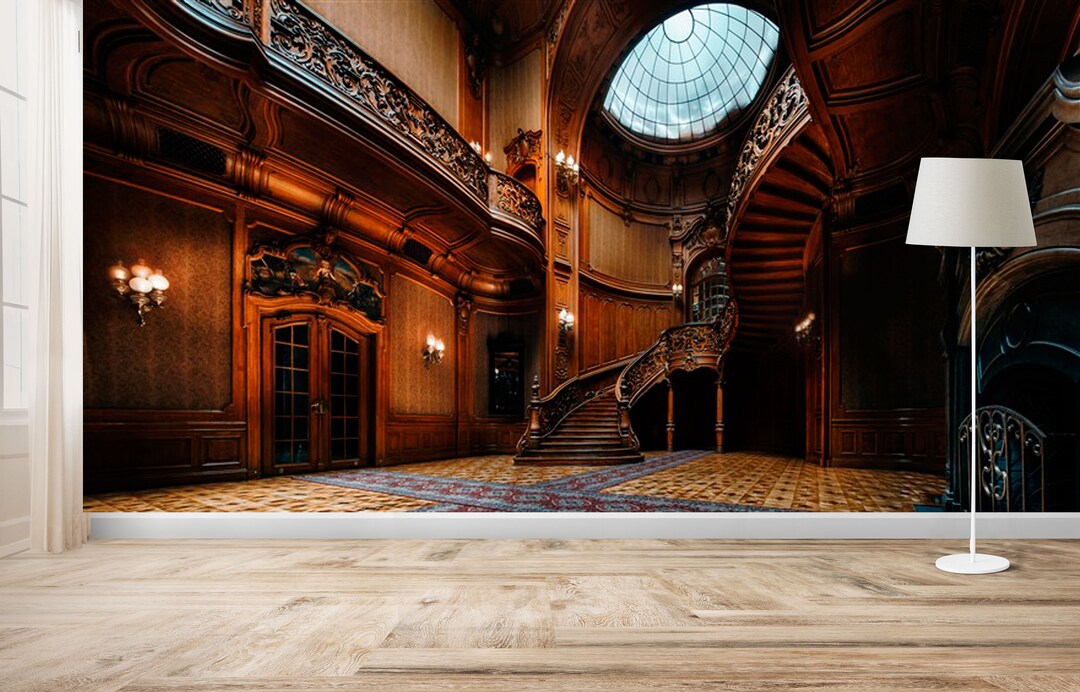 Wall Mural With Large Saloon Design, Depth Effect, Dark Vintage Saloon ...