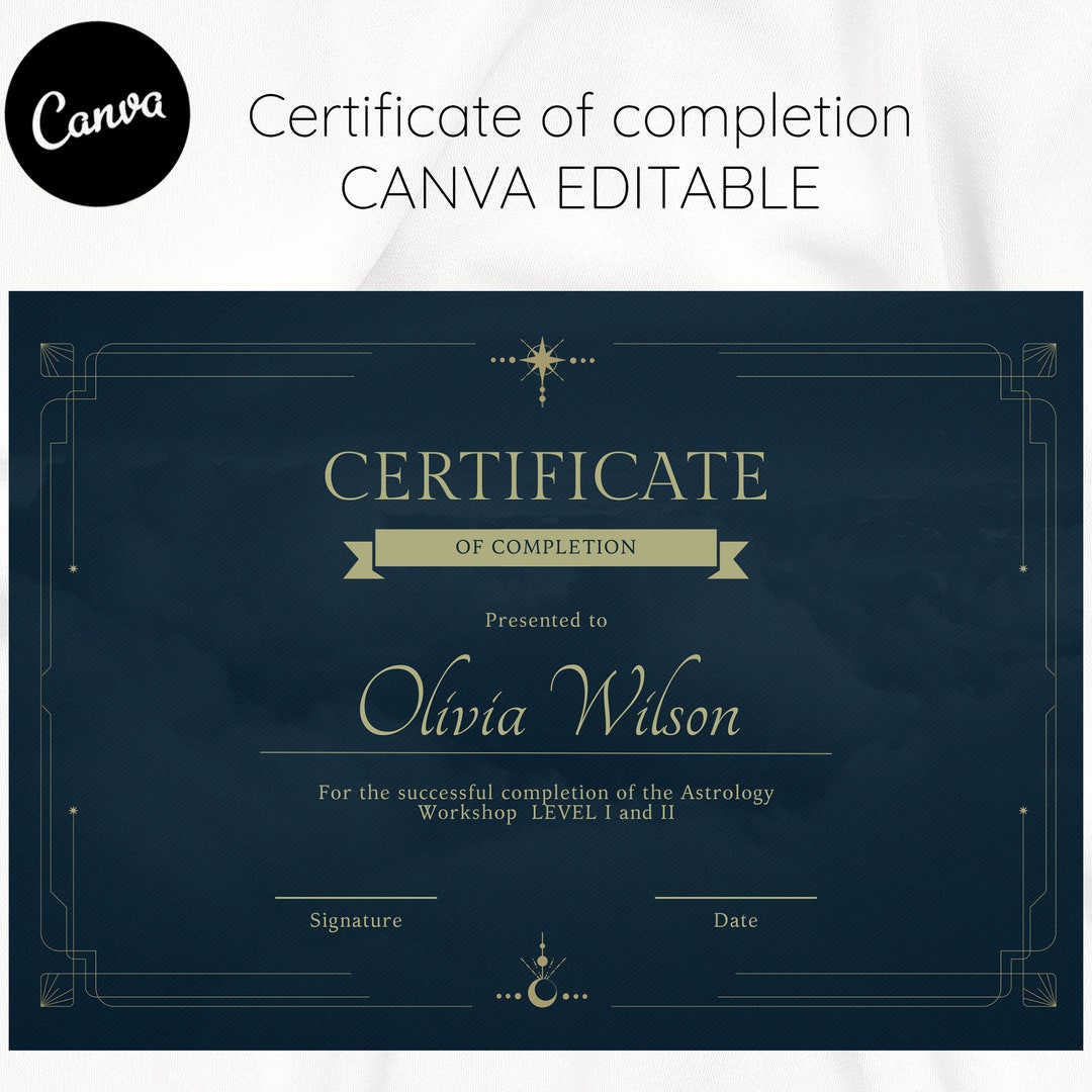 Editable Certificate of Completion Template: Astrology, Reiki, Holistic ...