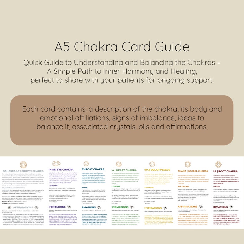 A4 & A5 Chakra Card Set BUNDLE Printable PDF Chakra Balance Reiki ...