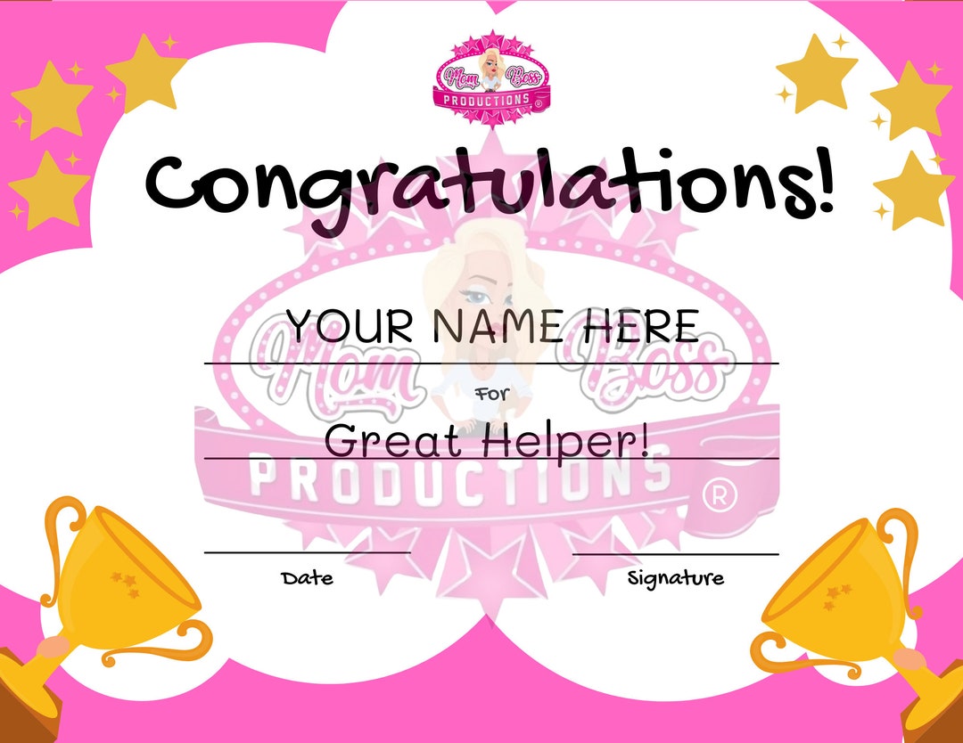Great Helper, Reward Certificates, Kids Certificates, Mom Behavior ...