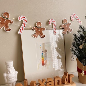Christmas Gingerbread Man Printable Garland, Watercolor Candy Cane, DIY ...