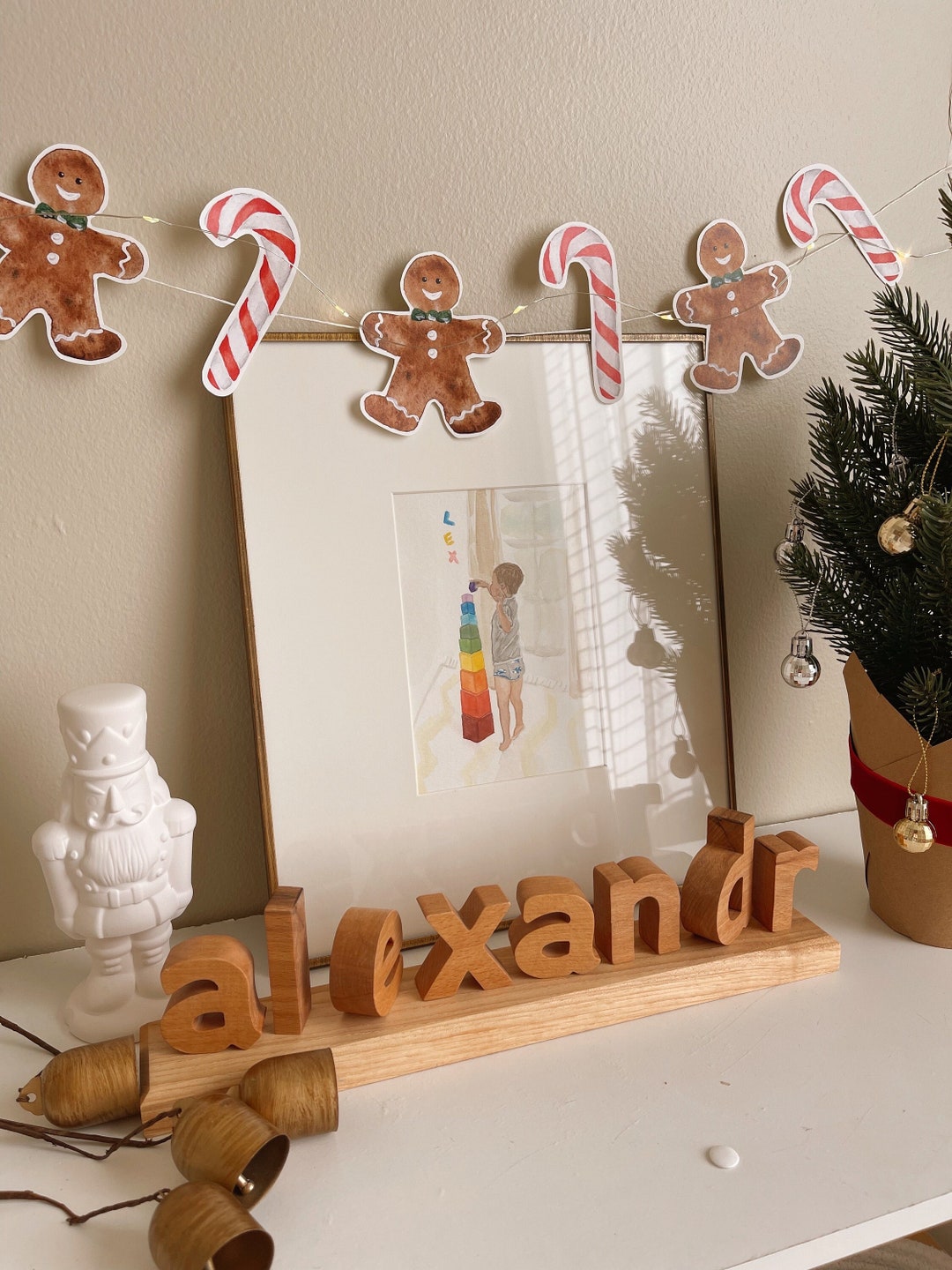 Christmas Gingerbread Man Printable Garland, Watercolor Candy Cane, DIY ...