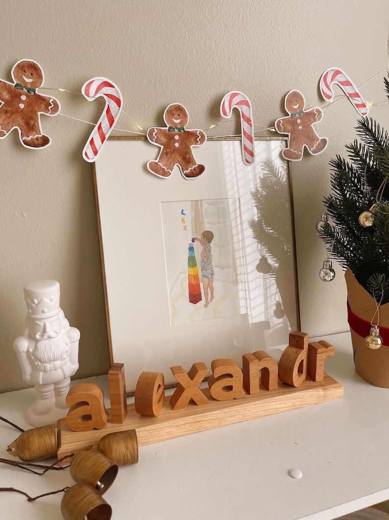 Christmas Gingerbread Man Printable Garland, Watercolor Candy Cane, DIY ...