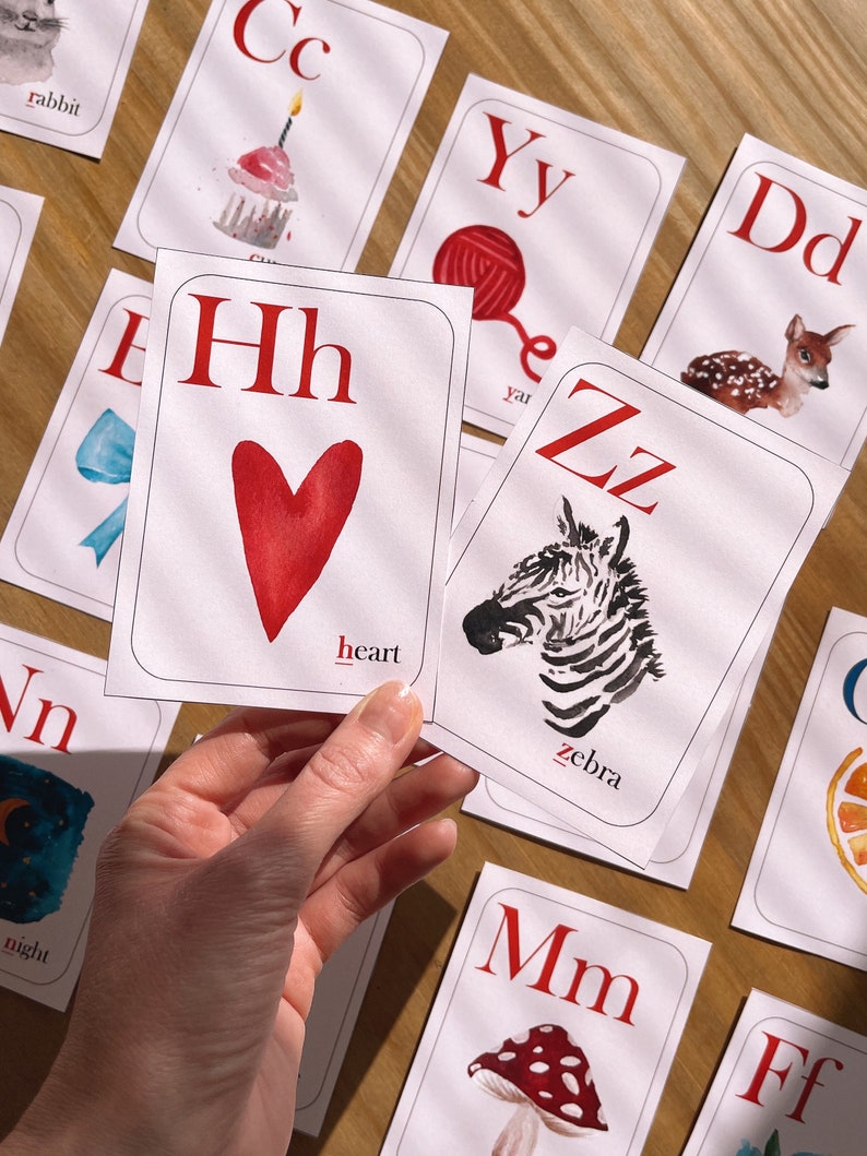 Printable Montessori Alphabet Cards, Watercolor Sound Cards, Classroom ...