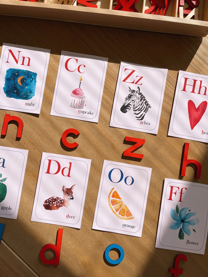 Printable Montessori Alphabet Cards, Watercolor Sound Cards, Classroom ...