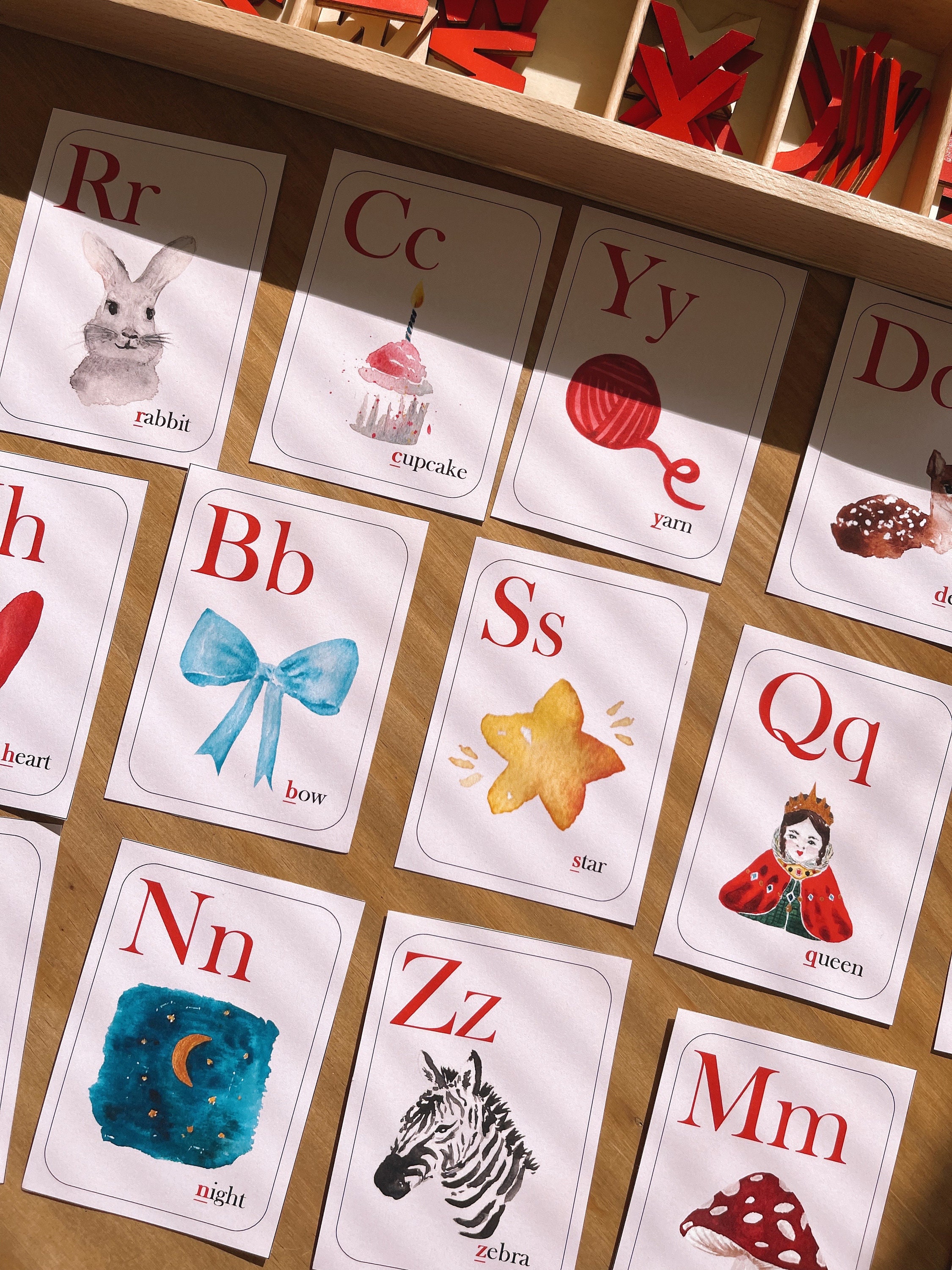 Printable Montessori Alphabet Cards, Watercolor Sound Cards, Classroom ...