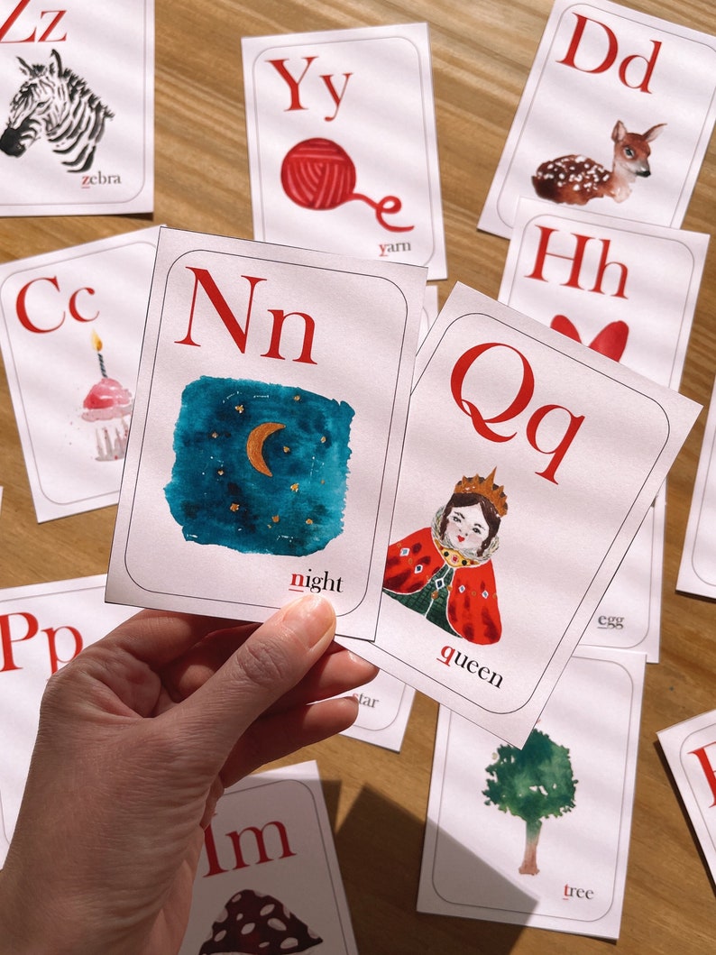 Printable Montessori Alphabet Cards, Watercolor Sound Cards, Classroom ...