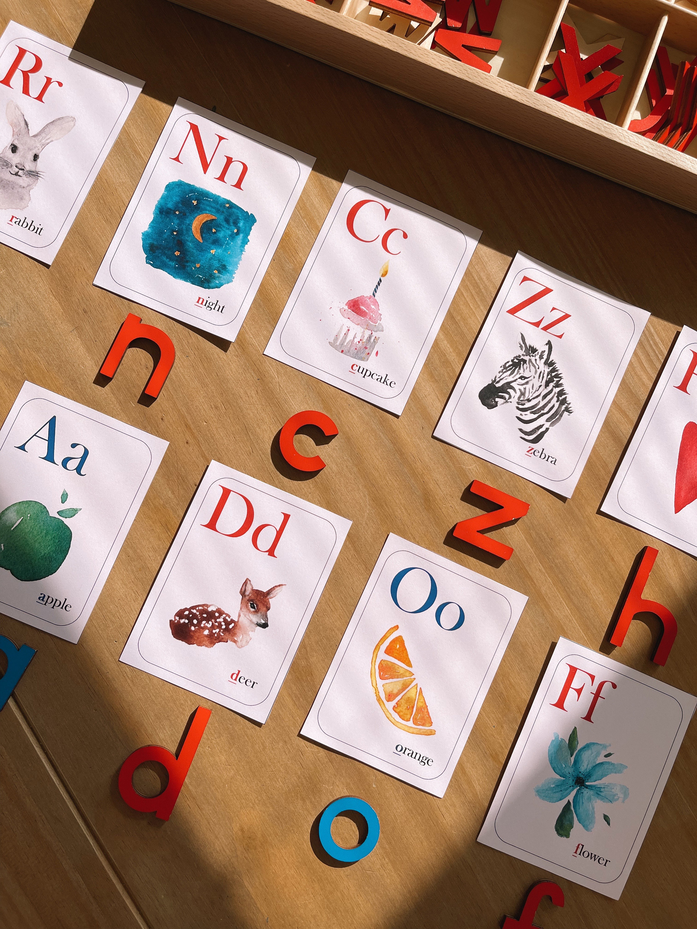 Printable Montessori Alphabet Cards, Watercolor Sound Cards, Classroom ...