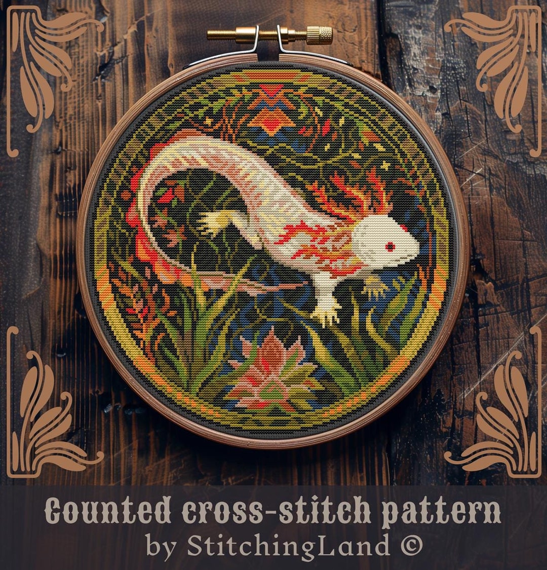 Axolotl Cross Stitch Pattern, Art Nouveau Cross Stitch, Witchy Cross ...
