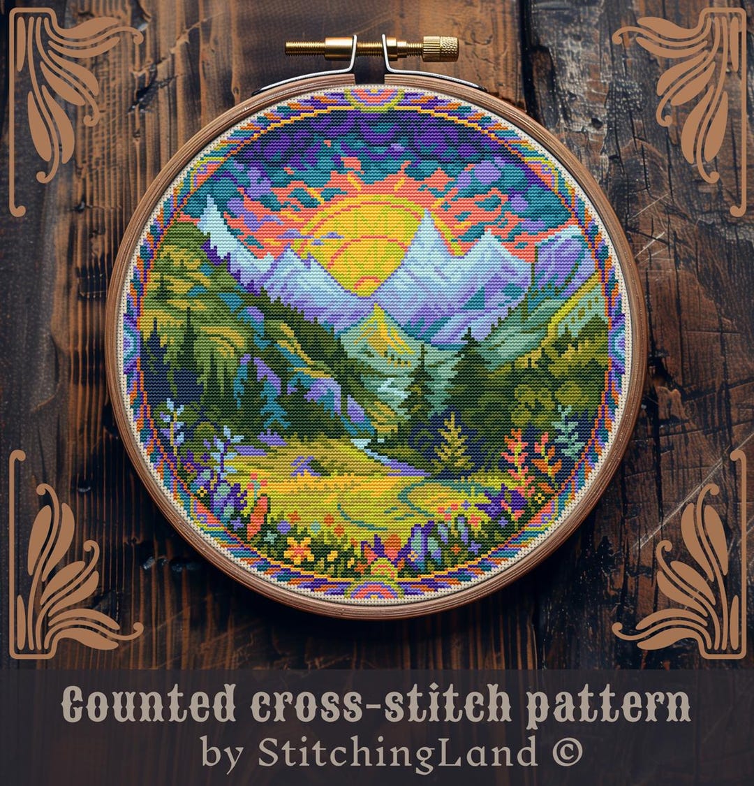 Mountain Cross Stitch Pattern, Art Nouveau Cross Stitch, Camping Cross ...