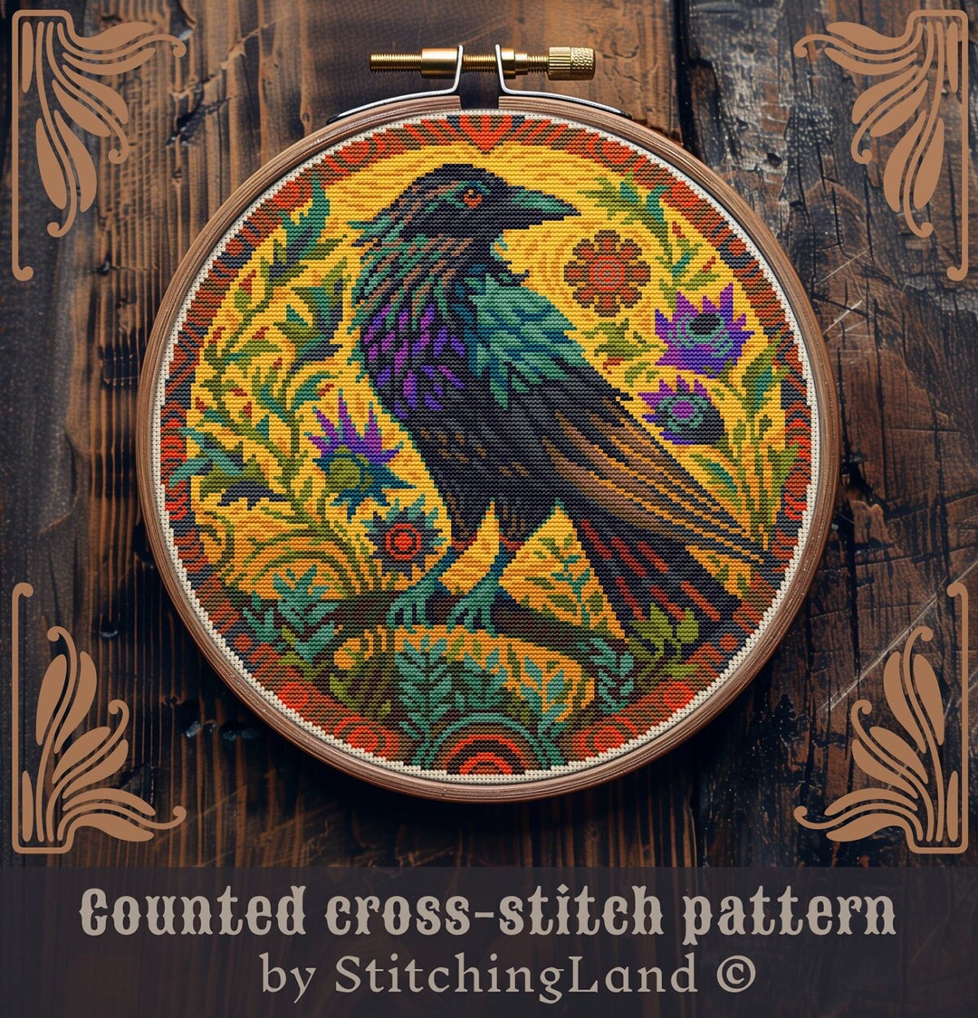 Crow Cross Stitch Pattern, Raven Cross Stitch, Witchy Cross Stitch ...