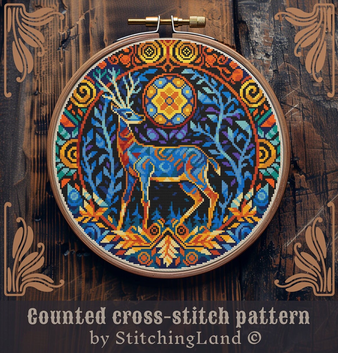 Deer Cross Stitch Pattern, Art Nouveau Cross Stitch, Woodland Animal ...