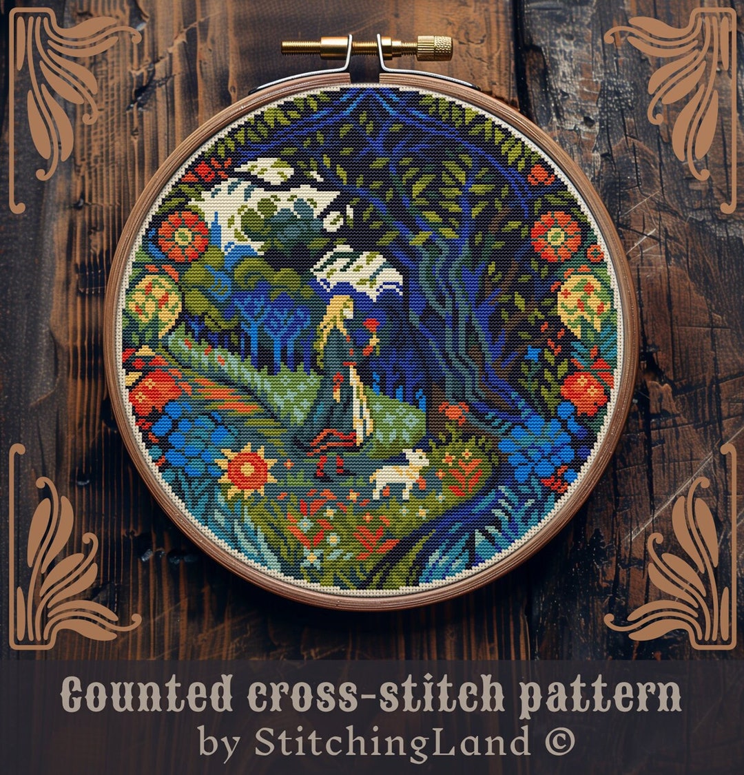 Art Nouveau Cross Stitch Pattern, Forest Cross Stitch, Fantasy Cross ...