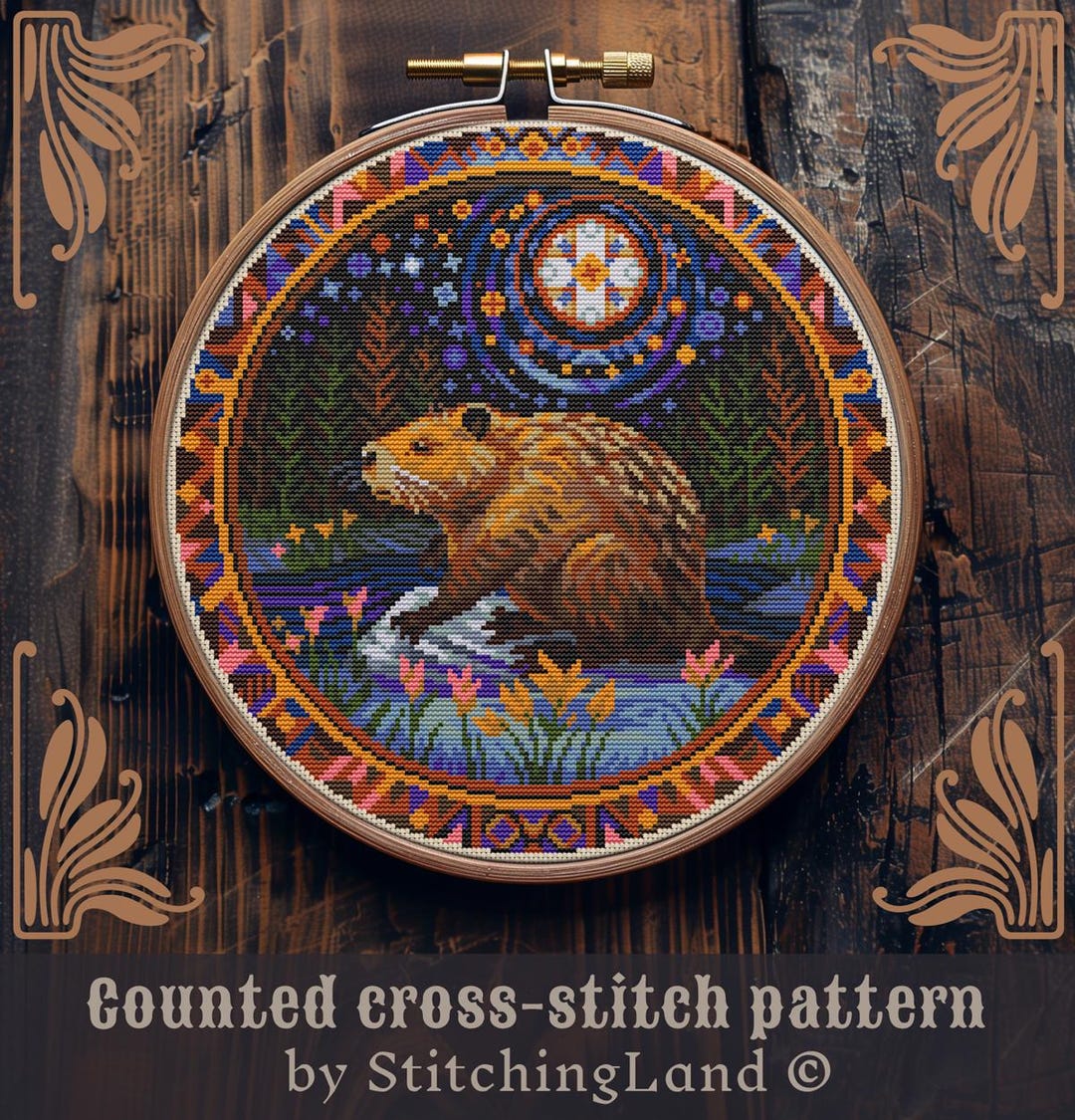 Beaver Cross Stitch Pattern, Art Nouveau Cross Stitch, Forest Animal ...