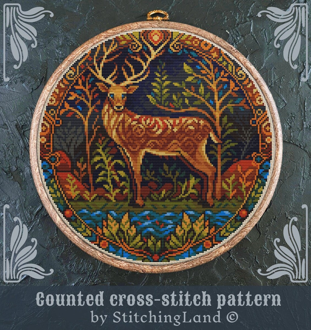 Deer Cross Stitch Pattern, Art Cross Stitch Pattern, Woodland Animal ...