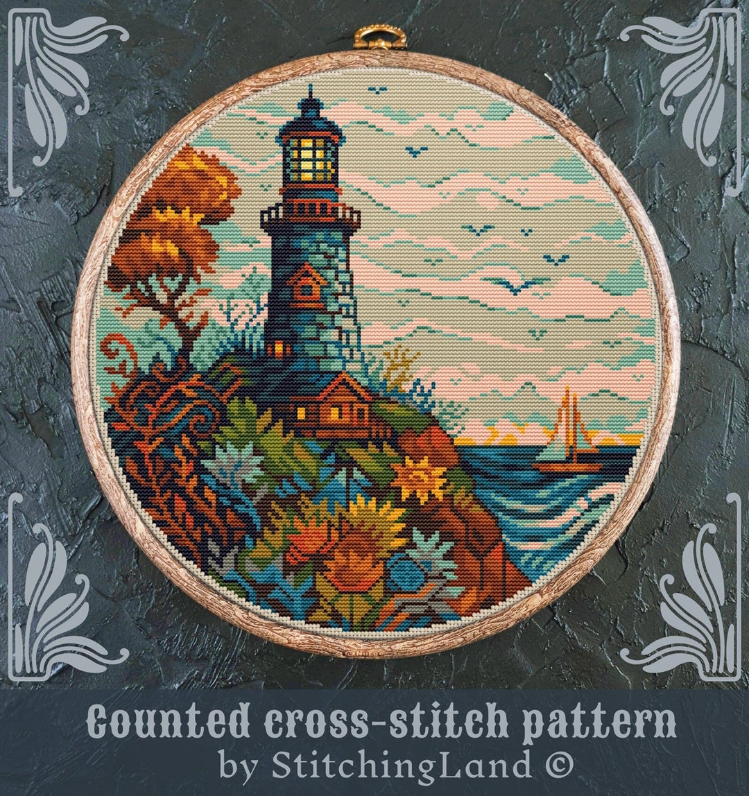 Lighthouse Cross Stitch Pattern, Art Cross Stitch Pattern, Retro Cross ...