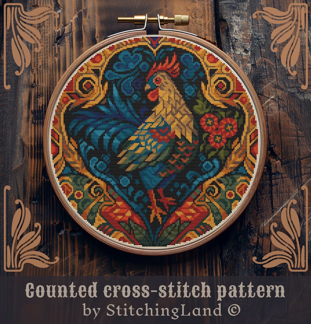 Rooster Cross Stitch Pattern, Art Nouveau Cross Stitch, Ornament Cross ...