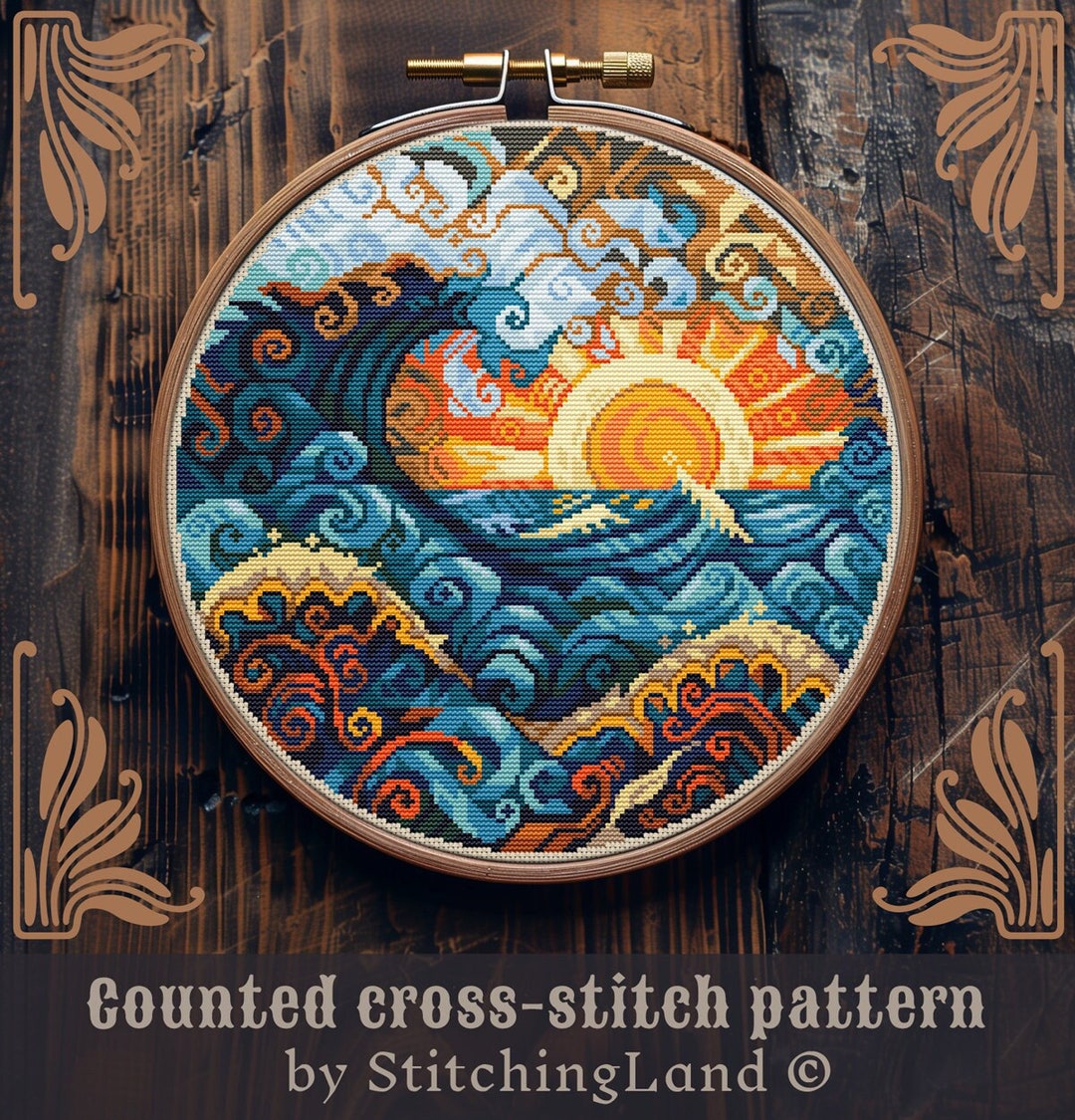 Art Nouveau Cross Stitch Pattern, Ocean Cross Stitch, Nautical Cross ...