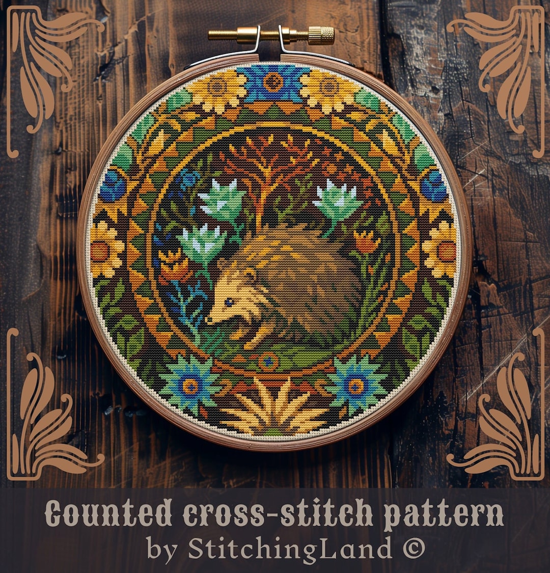 Hedgehog Cross Stitch Pattern, Art Nouveau Cross Stitch, Forest Animal ...