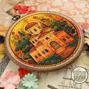 Church Cross Stitch Pattern, Christian Cross Stitch, Art Nouveau Cross ...