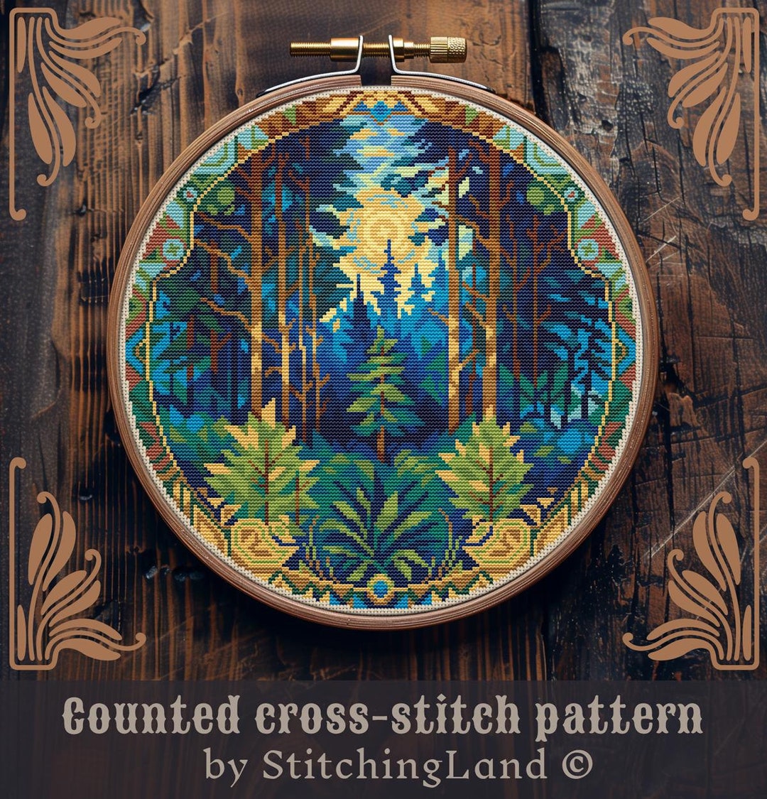 Art Nouveau Cross Stitch Pattern, Forest Cross Stitch, Woodland Cross ...