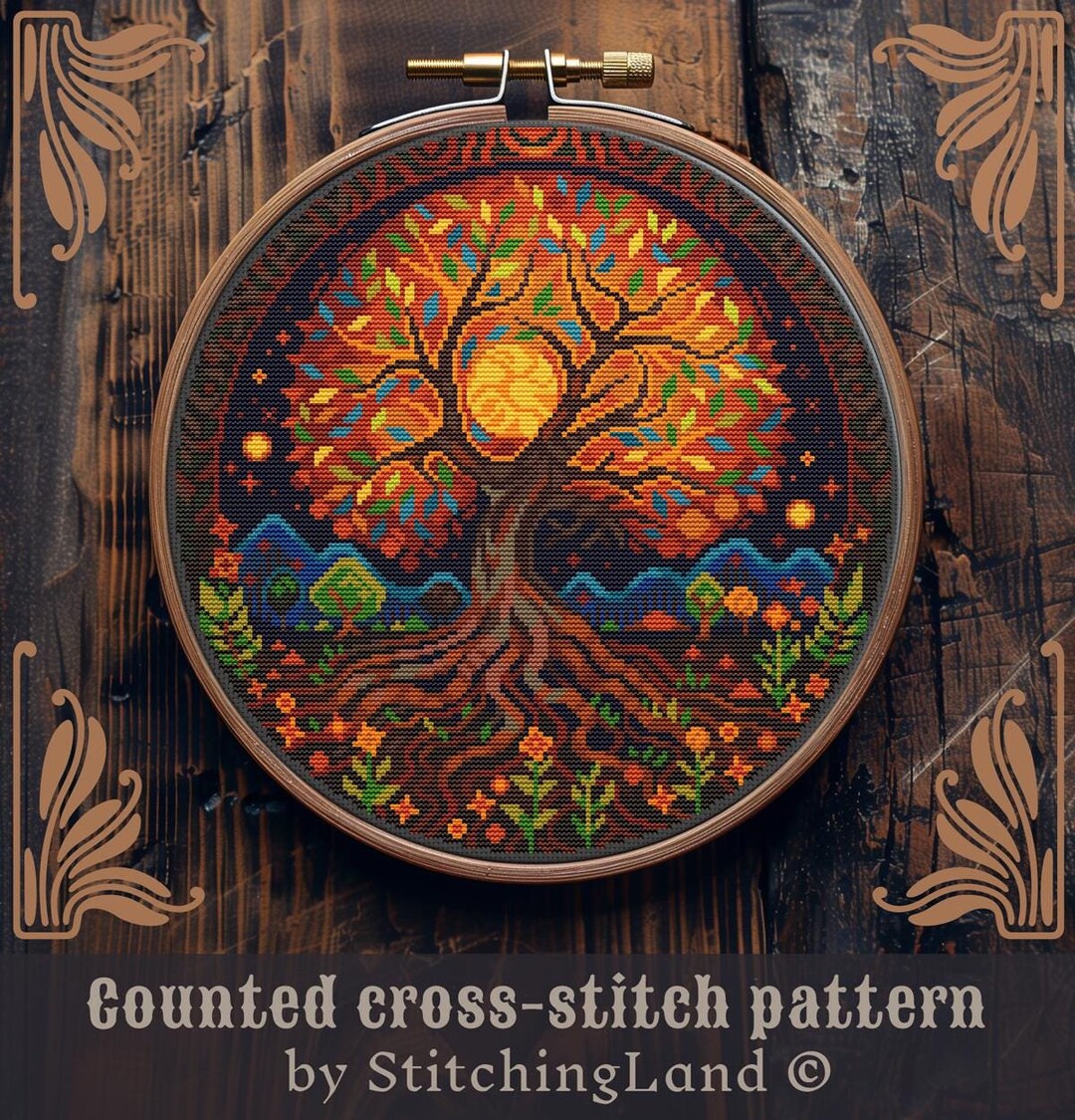 Tree of Life Cross Stitch Pattern, Fall Cross Stitch, Art Nouveau Cross ...