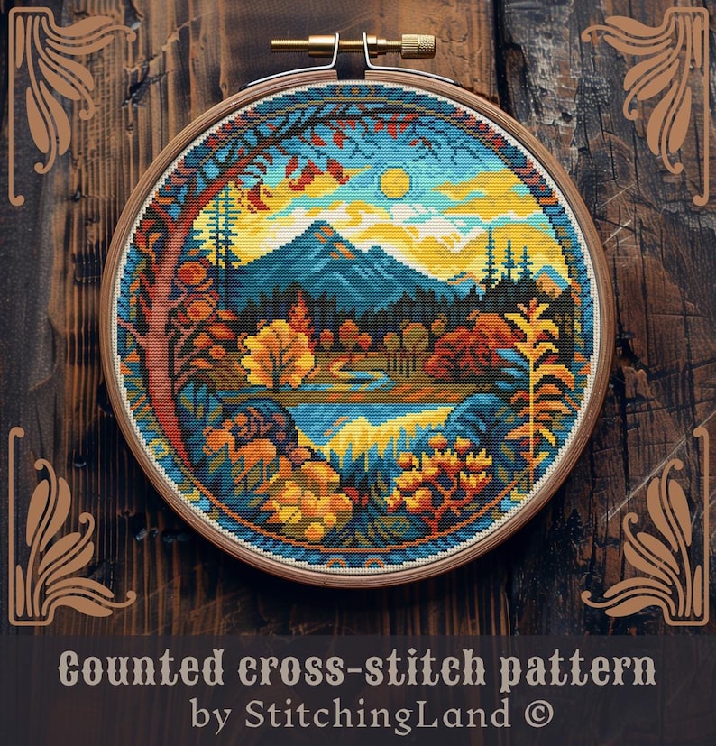 Art Cross Stitch Pattern, Fall Cross Stitch, Mountain Cross Stitch ...