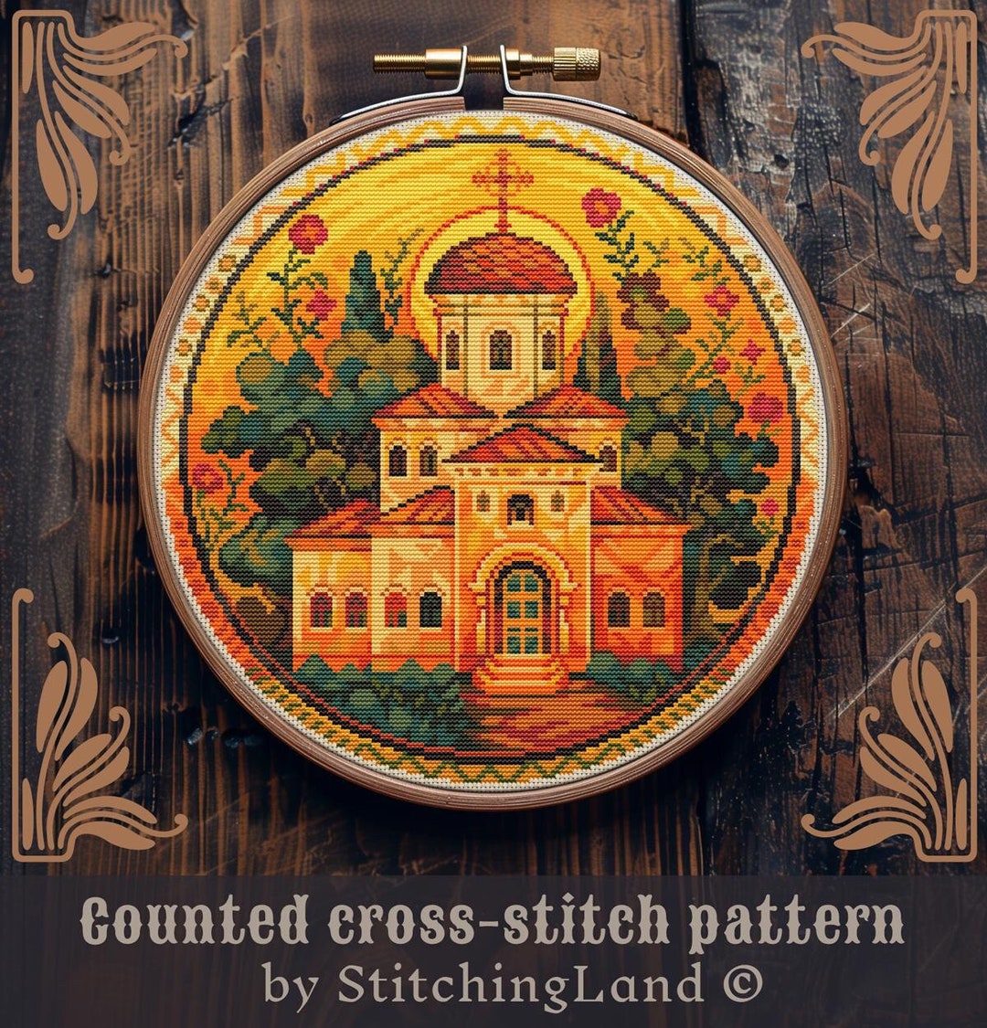Church Cross Stitch Pattern, Christian Cross Stitch, Art Nouveau Cross ...