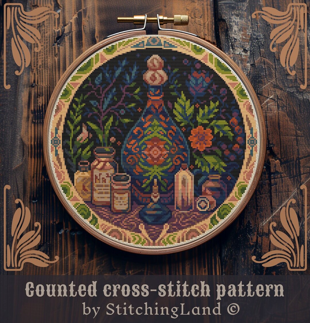 Witchy Cross Stitch Pattern, Gothic Cross Stitch, Floral Cross Stitch ...