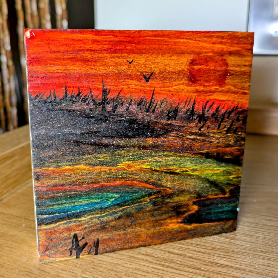 Marker Drawing on Wood "primeval Bath" | Signed Original | Ready to ...