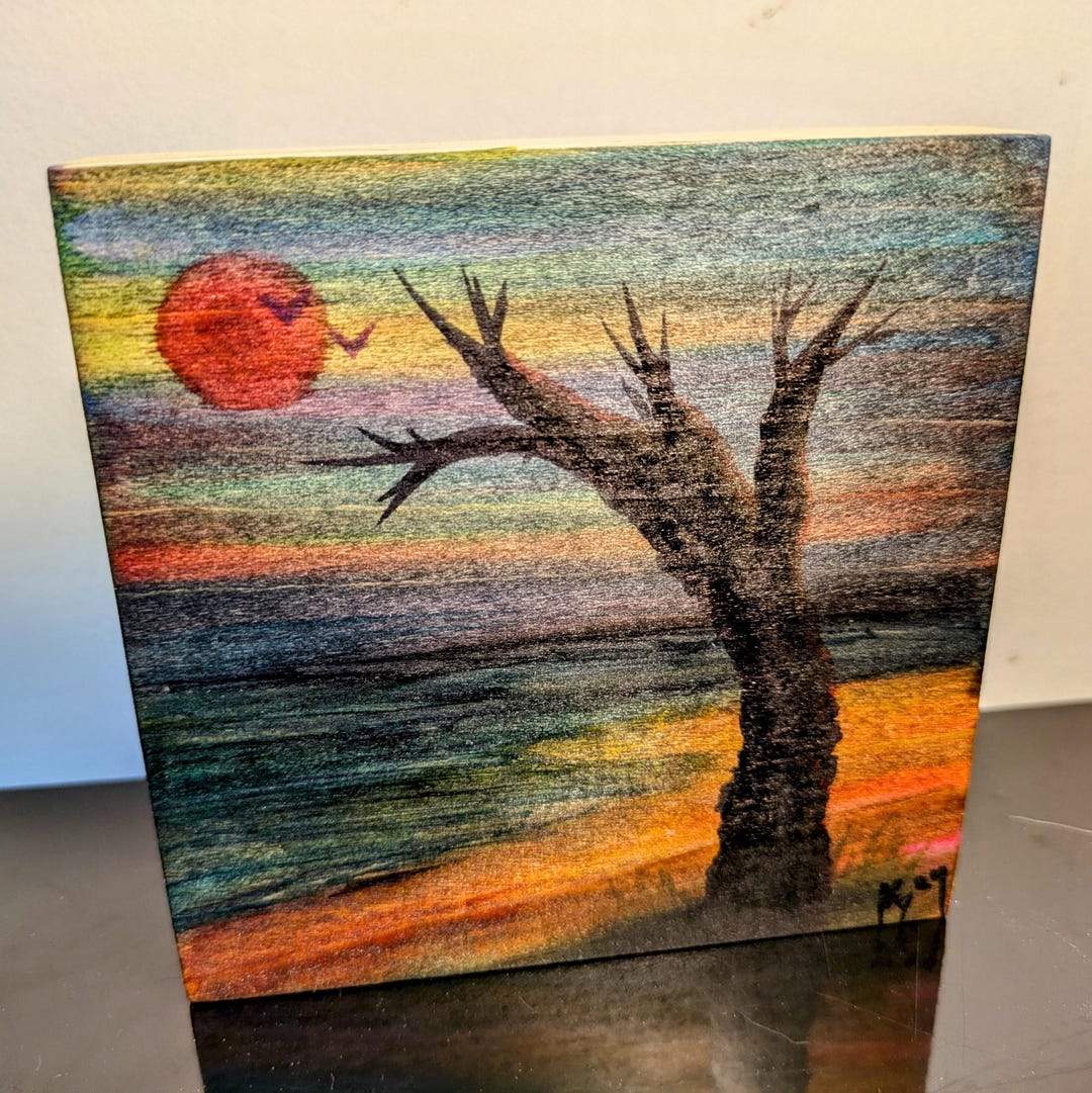 Marker Drawing on Wood "skeleton of the Shore" | Signed Original ...
