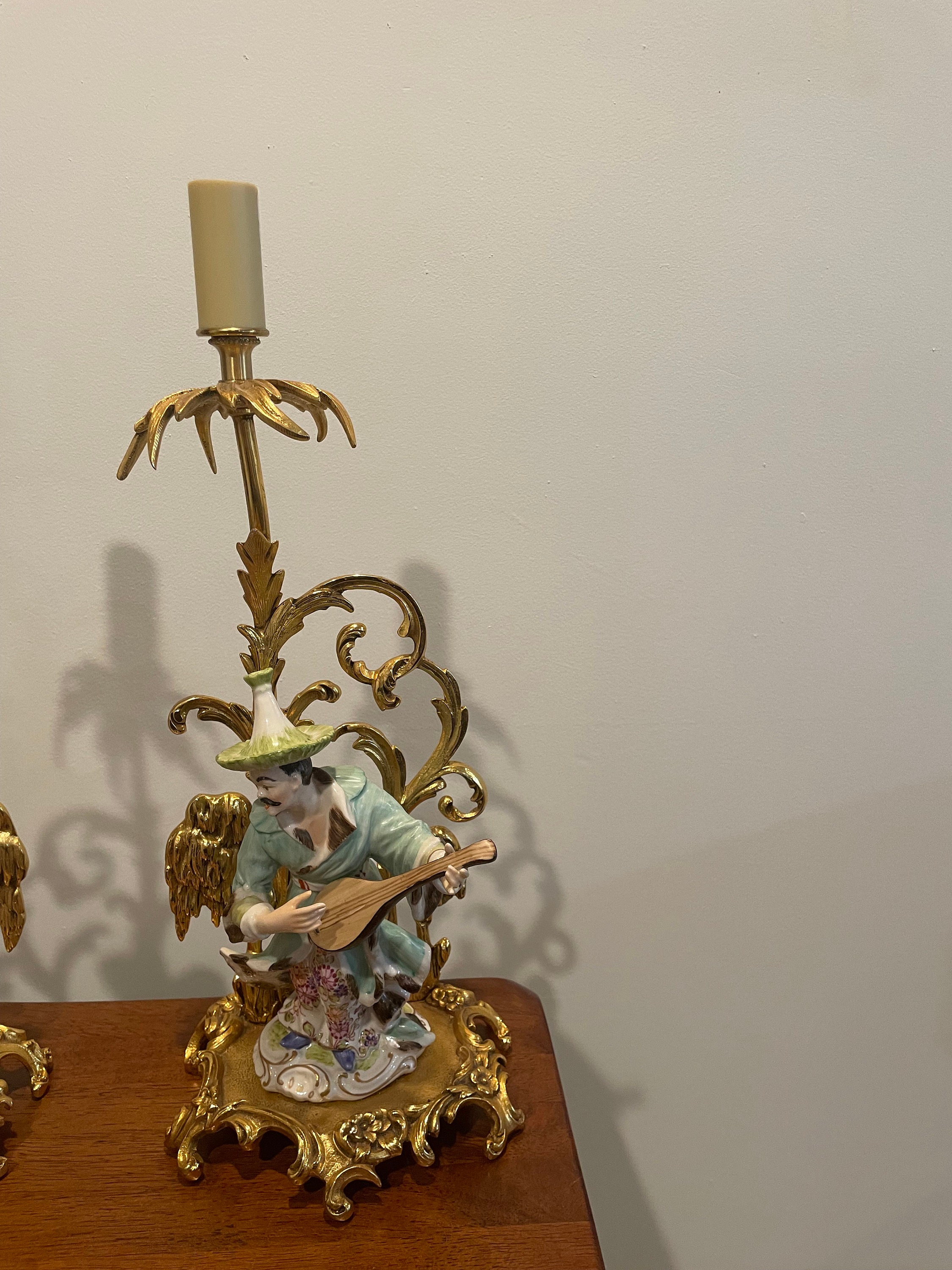 Italian Capodimonte Hand Painted Porcelain Musical Couple Lamps, Circa ...