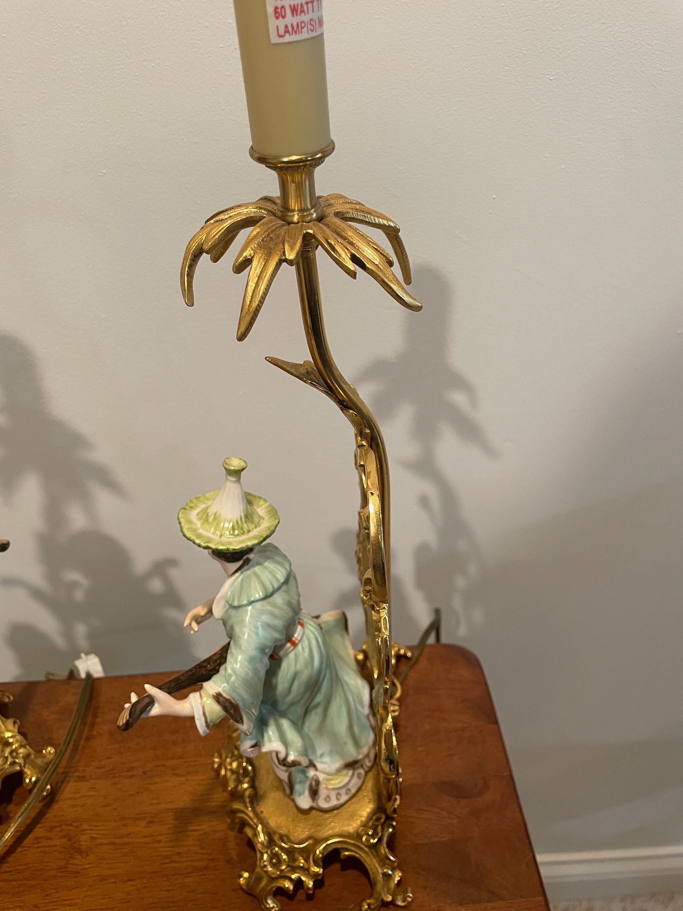 Italian Capodimonte Hand Painted Porcelain Musical Couple Lamps, Circa ...